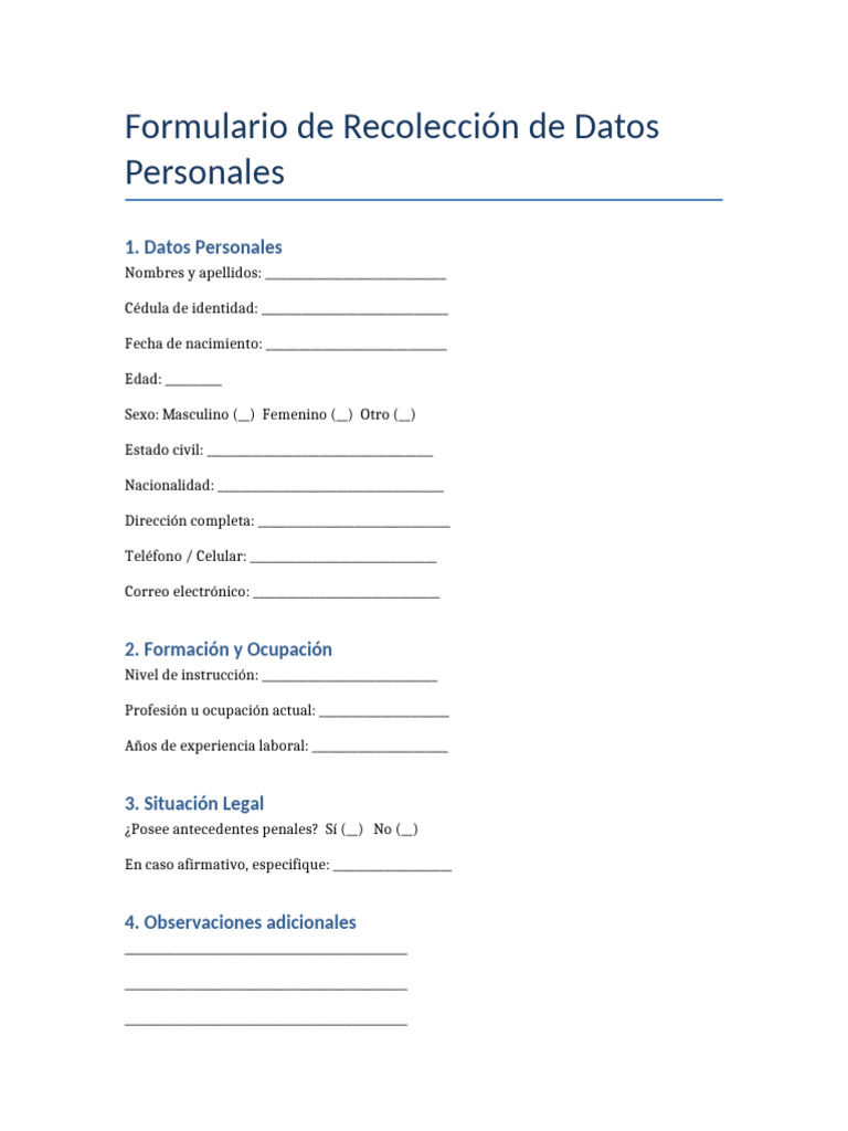 Formulario Datos Personales | PDF