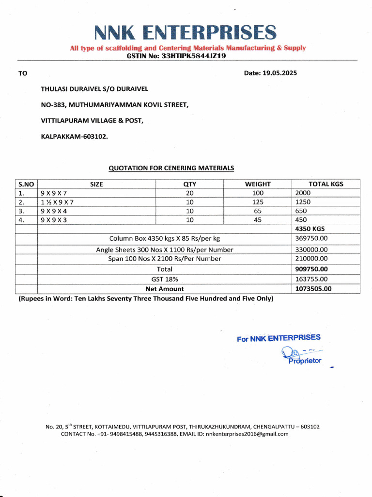 Thulasi Quotation | PDF