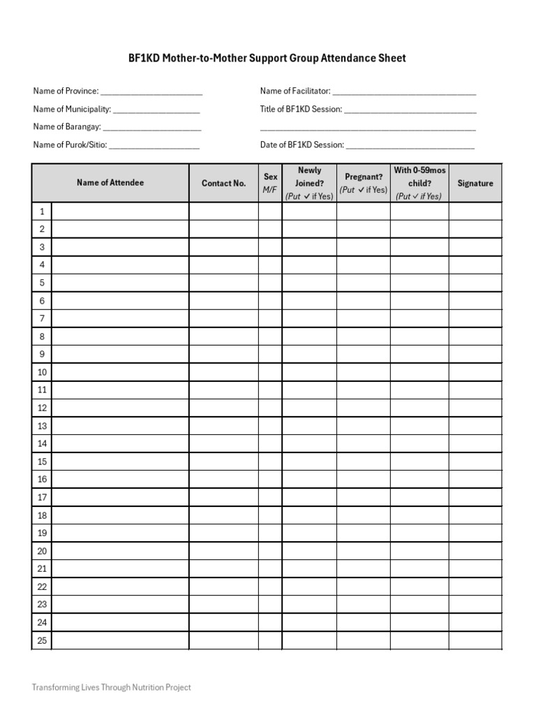 BF1KD Session Attendance Sheet | PDF