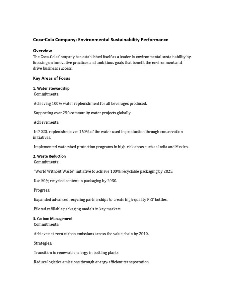 Coca-Cola's Environmental Sustainability Efforts | PDF