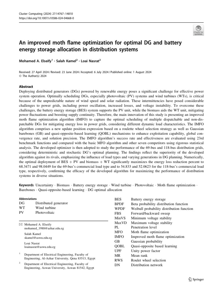 An Improved Moth Flame Optimization For Optimal DG and Battery Energy Storage Allocation in ...