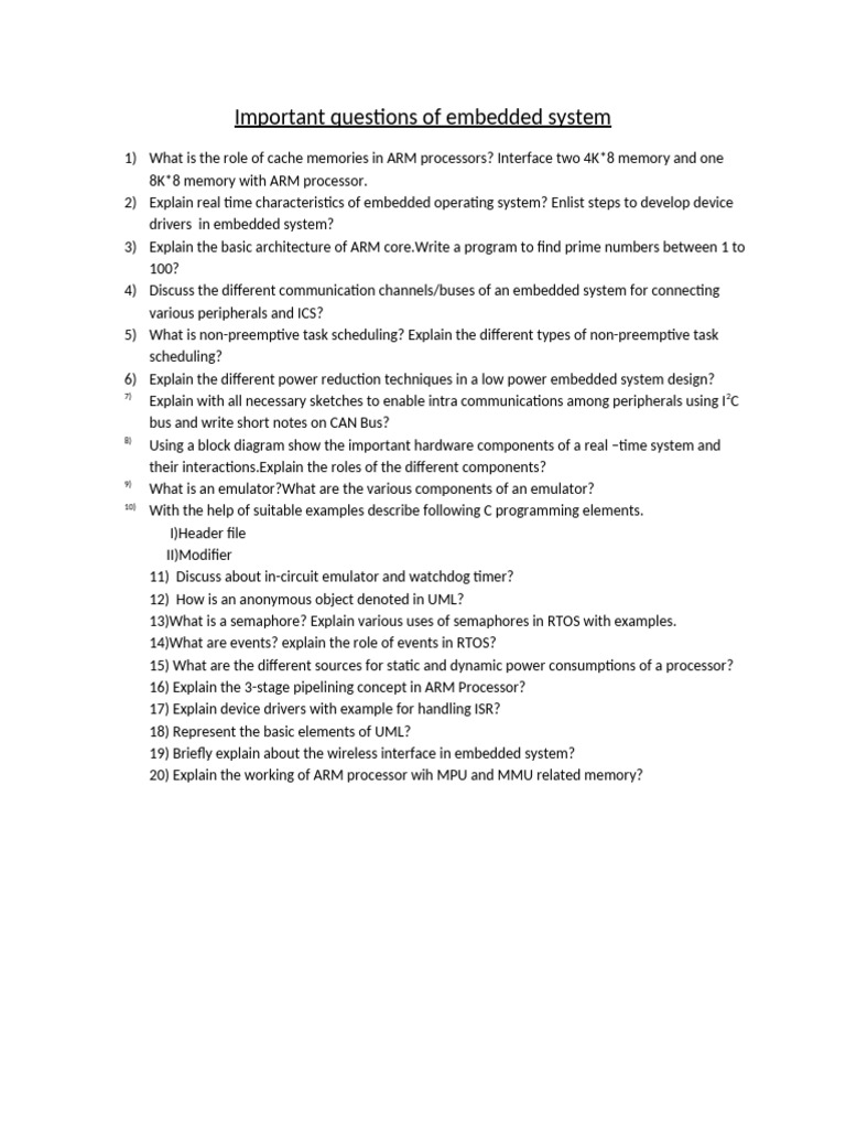 Important Questions of Embedded System | PDF