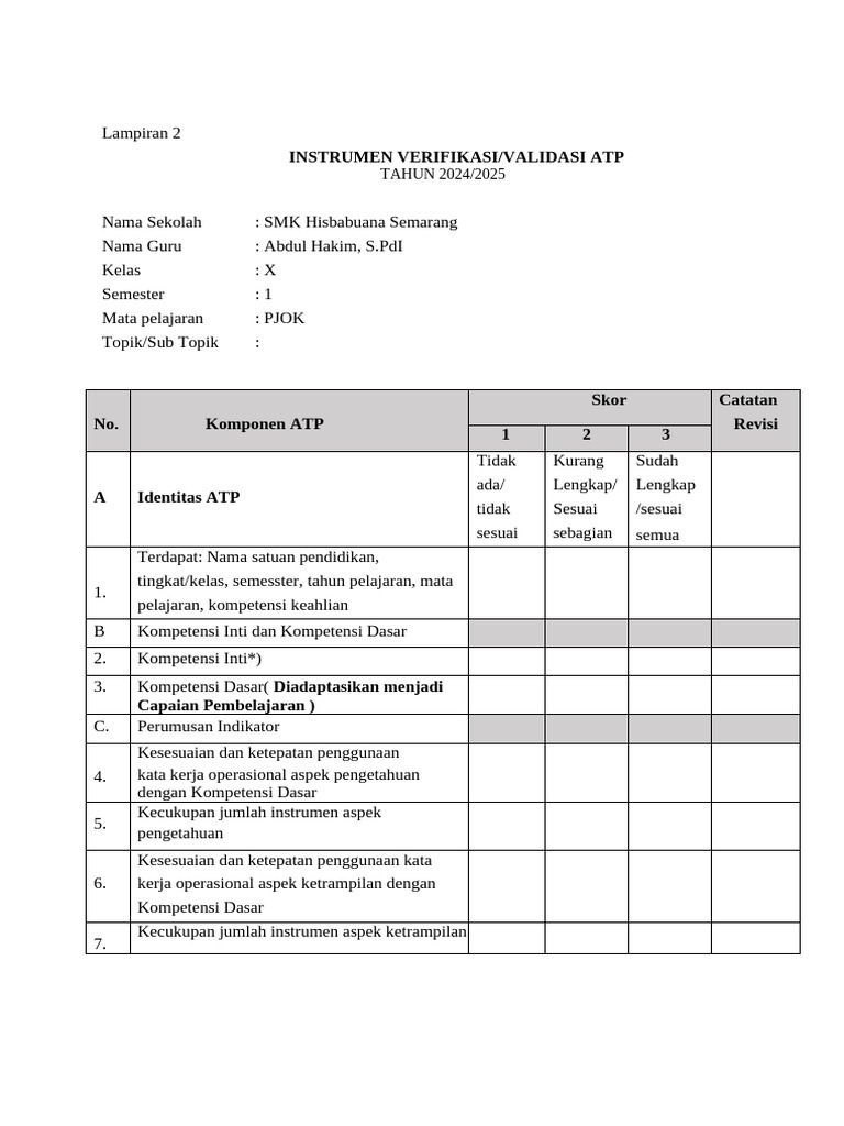 Instrumen Validasi CP 2024 | PDF