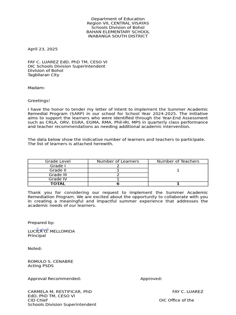 Summer Academic Remedial Program Proposal | PDF