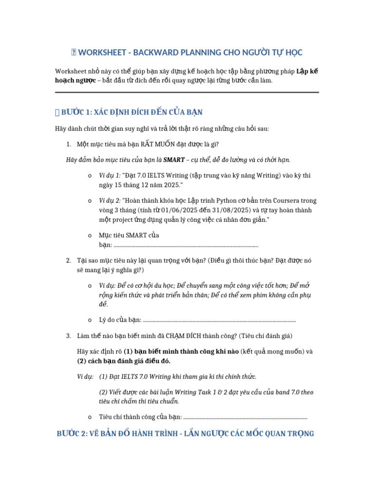 Backward Planning Worksheet Be A Bee | PDF