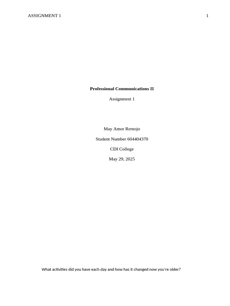 Communication Assignment 1 | PDF