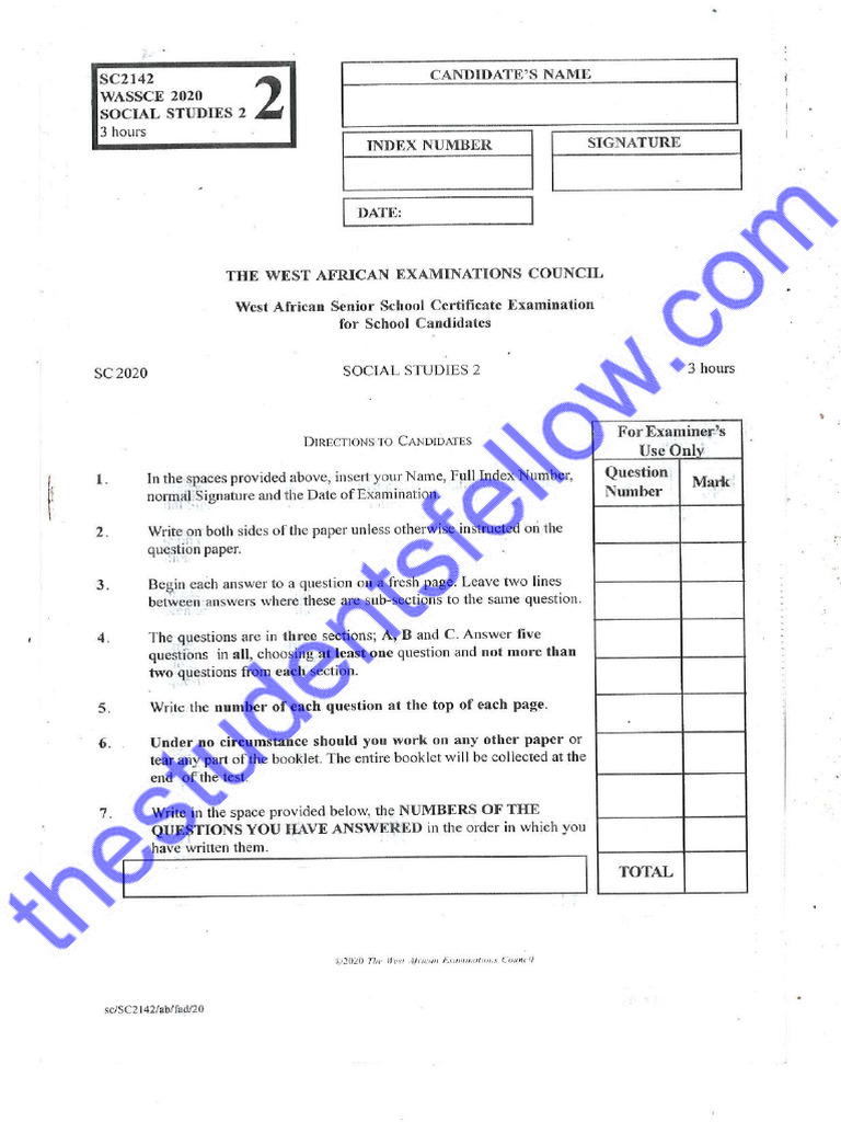 WASSCE Social Studies Past Questions 2020 Subjectives | PDF