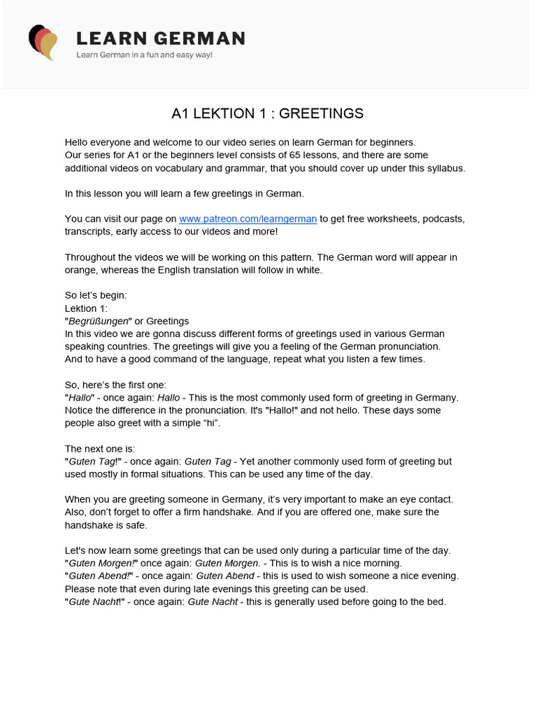German Greetings for Beginners | PDF | Languages | Foreign Language Studies