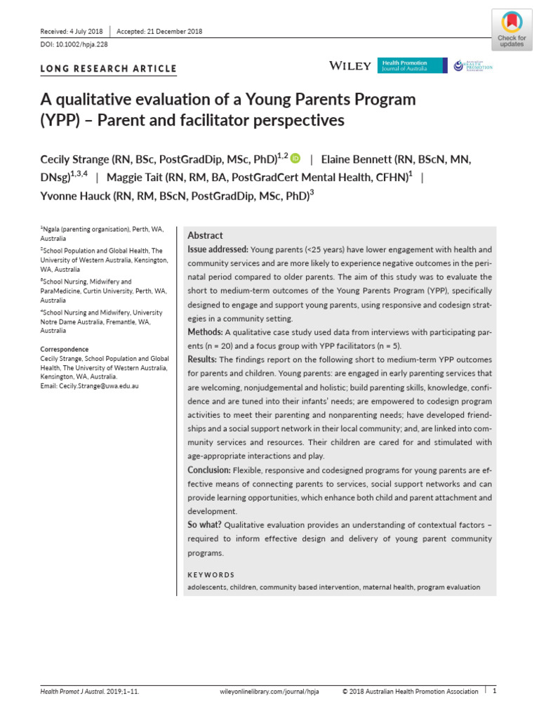 Strange Et Al. 2018. A Qualitive Evaluation of A Young Parents Program ...