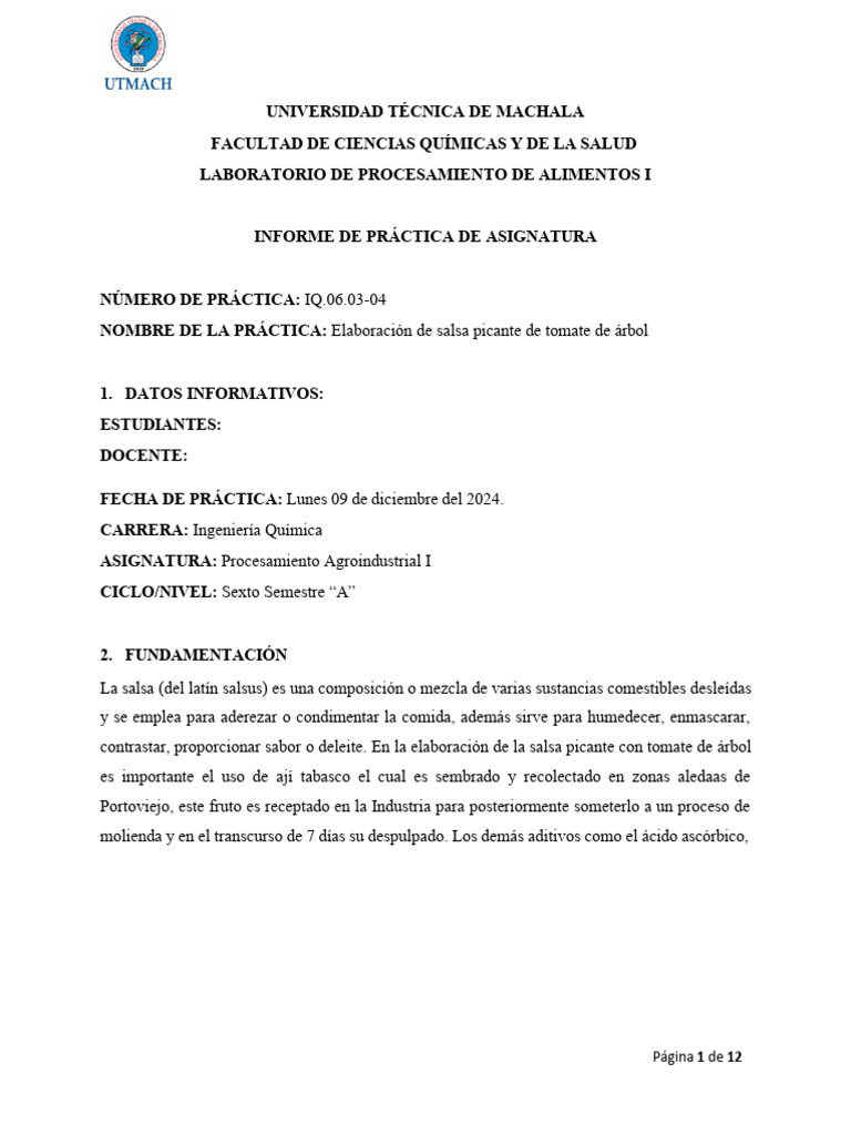 Informe Práctica 4. Elaboración de Ají | PDF | Ají picante | Salsa