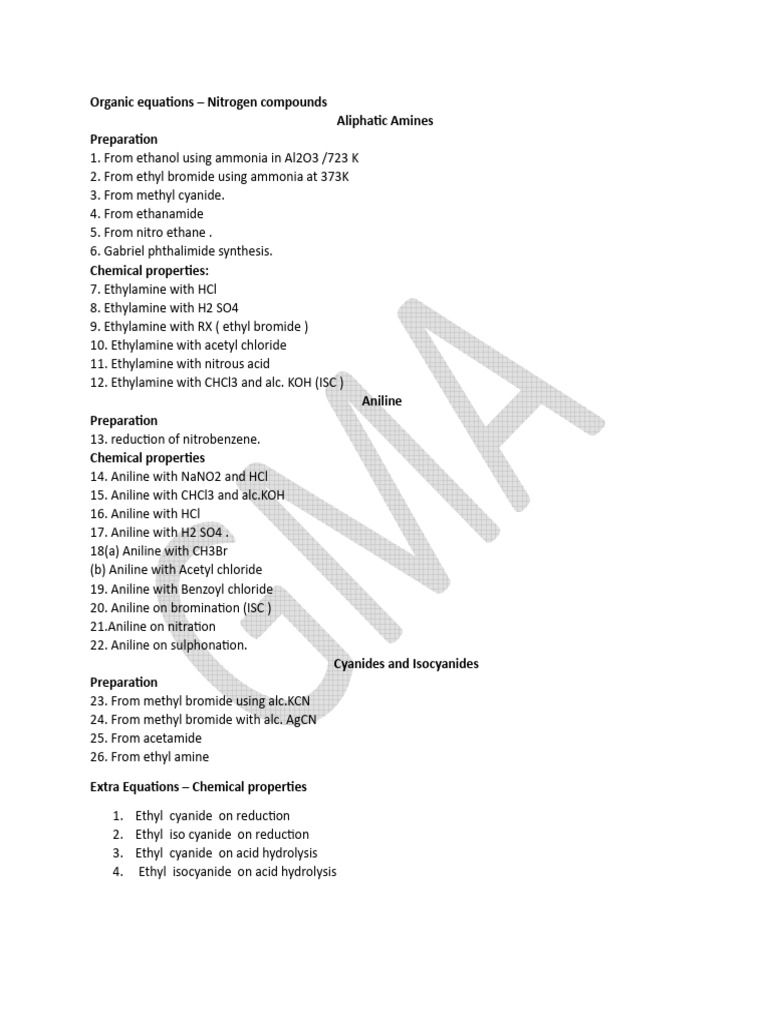 Organic Equations - Nitrogen Compounds 2024-25 | PDF
