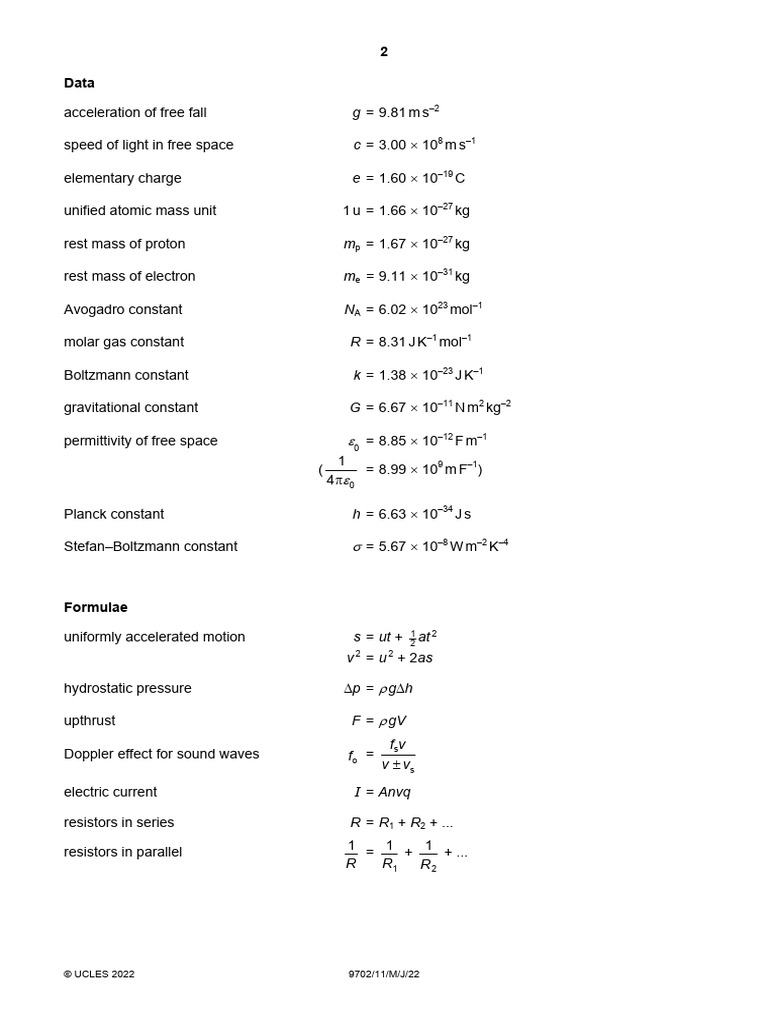 Physics Constants and Formulae Guide | PDF | Force | Atomic Nucleus
