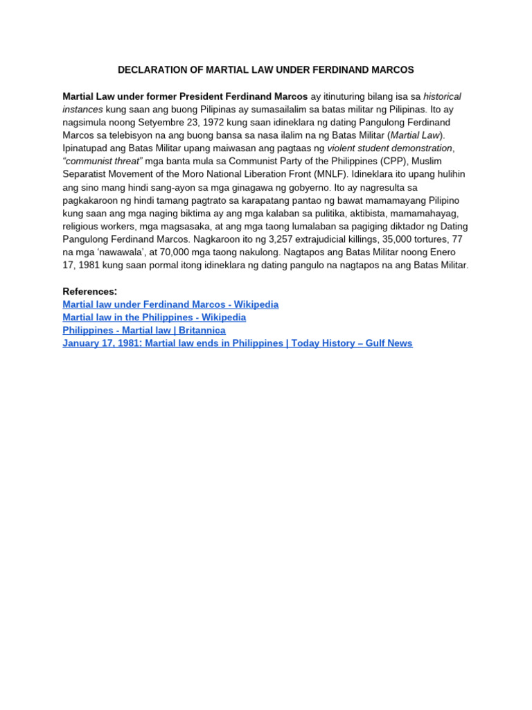 Declaration of Martial Law Under Ferdinand Marcos | PDF
