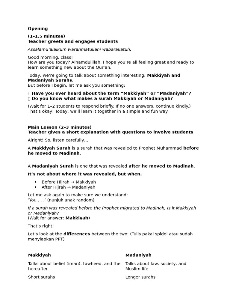 Script Microteaching Quran (Makiyah - Madaniah) | PDF | Surah | Quran