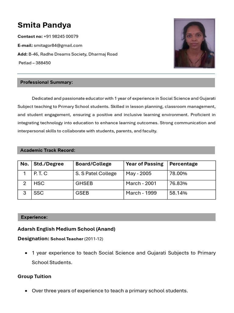 Smita Pandya - Resume | PDF