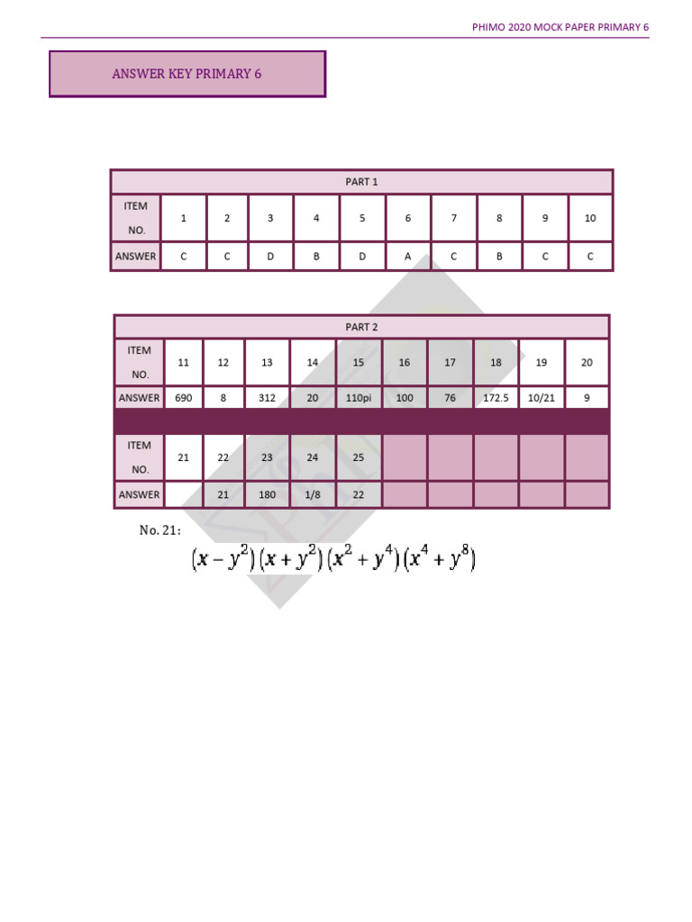 Phimo Mock 2020 Primary 6 (Ans) | PDF