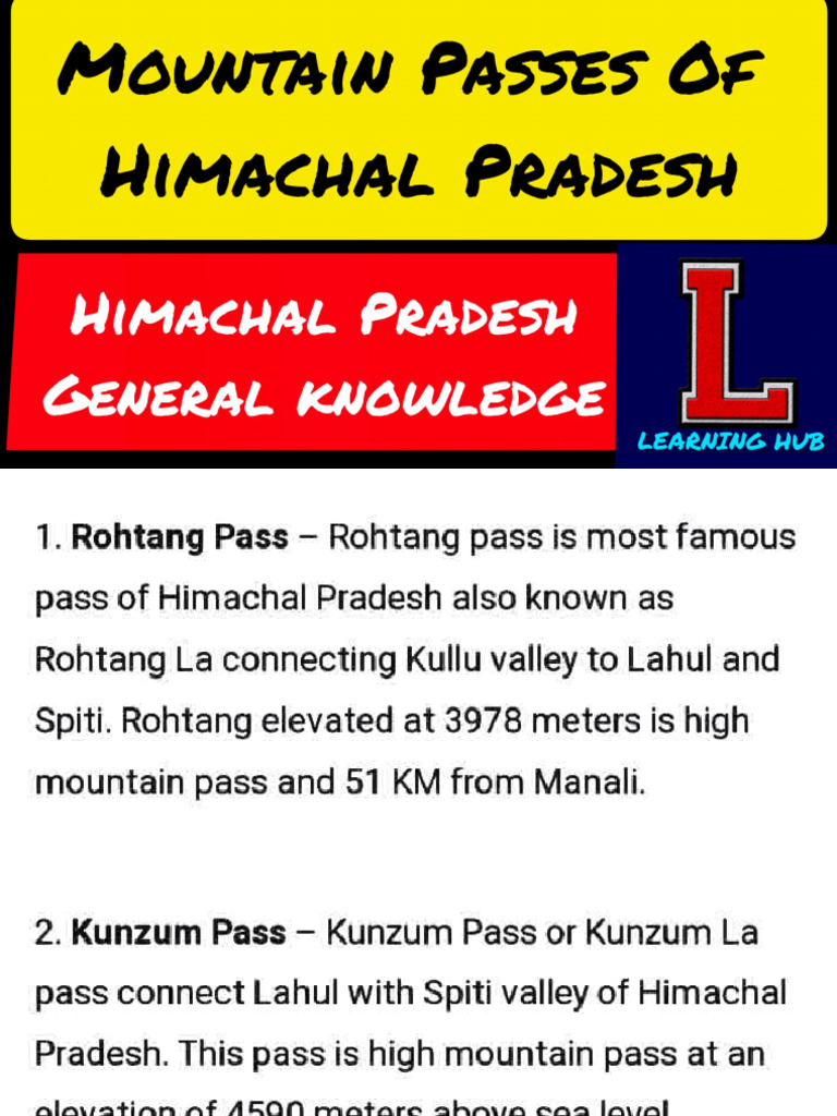 Mountain Passes of Himachal Prade5h | PDF | Physical Geography | Earth ...