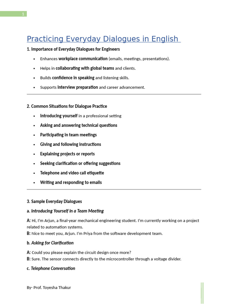 Practicing Everyday Dialogues in English BT - 103 | PDF