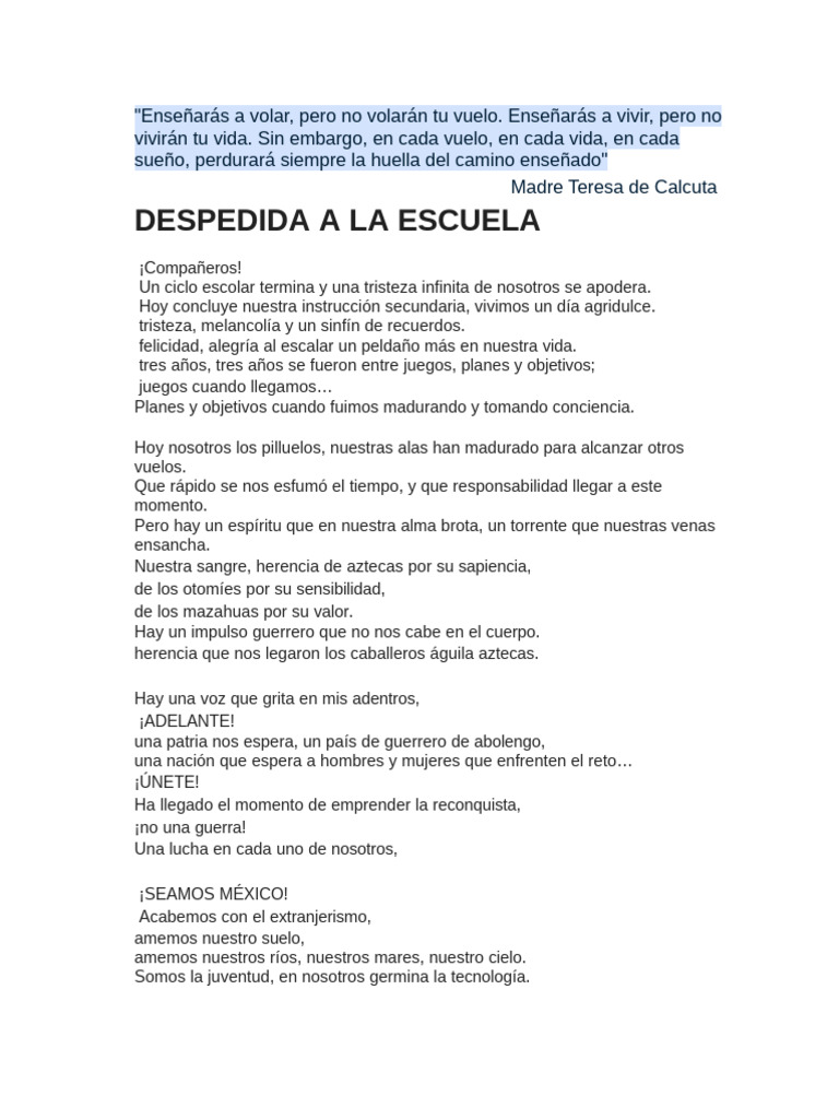 Despedida Escolar: Un Llamado a México | PDF