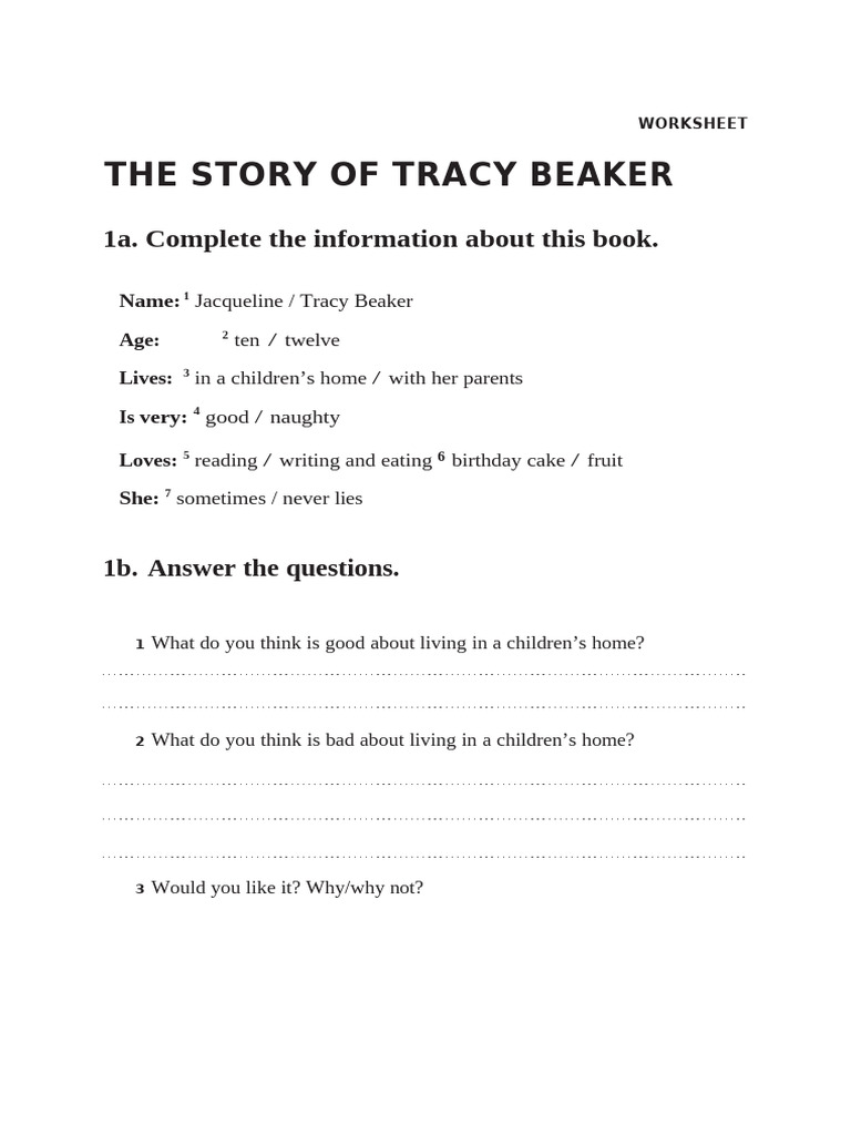 The Story of Tracy Beaker Worksheet WORD | PDF