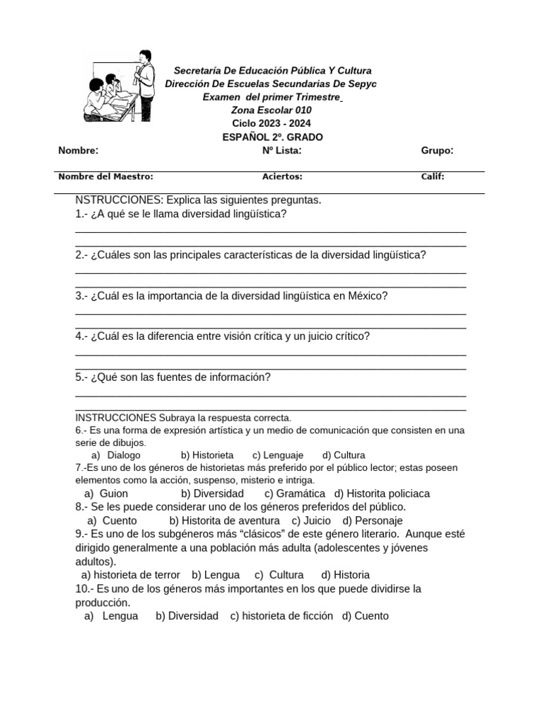 Examen Trimestral | PDF | Cómics