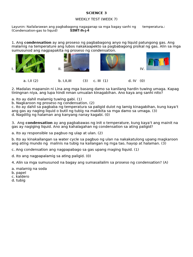 Science Weekly Test W7 | PDF