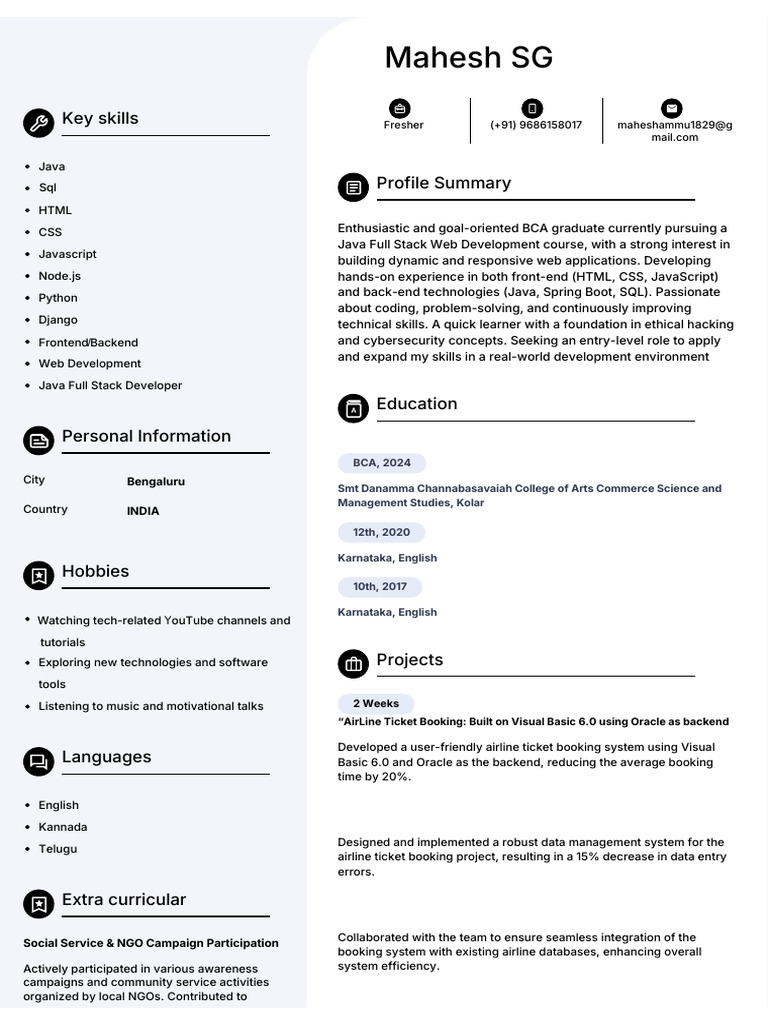 Mahesh S G JavaFullStack Resume | PDF | Web Development | Software
