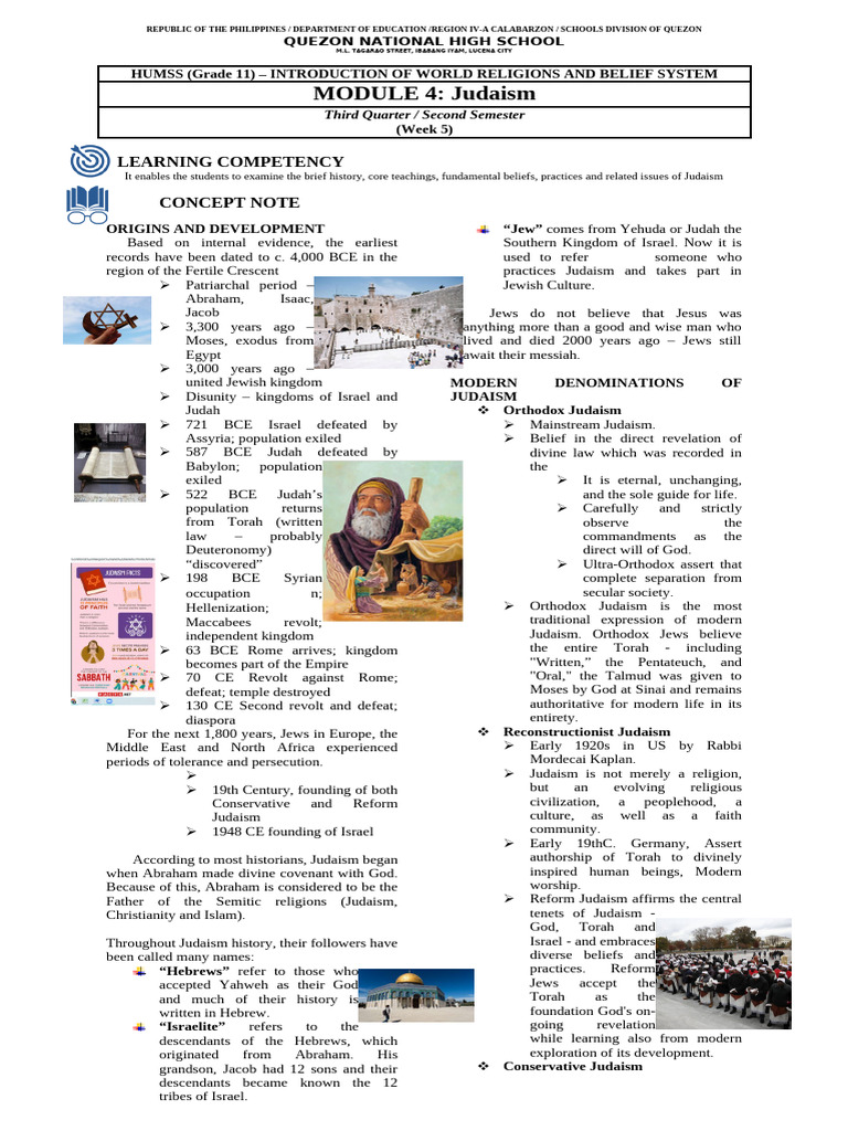 HUMSS IWRBS Module 4 Judaism | PDF | Nevi'im | Hebrew Bible