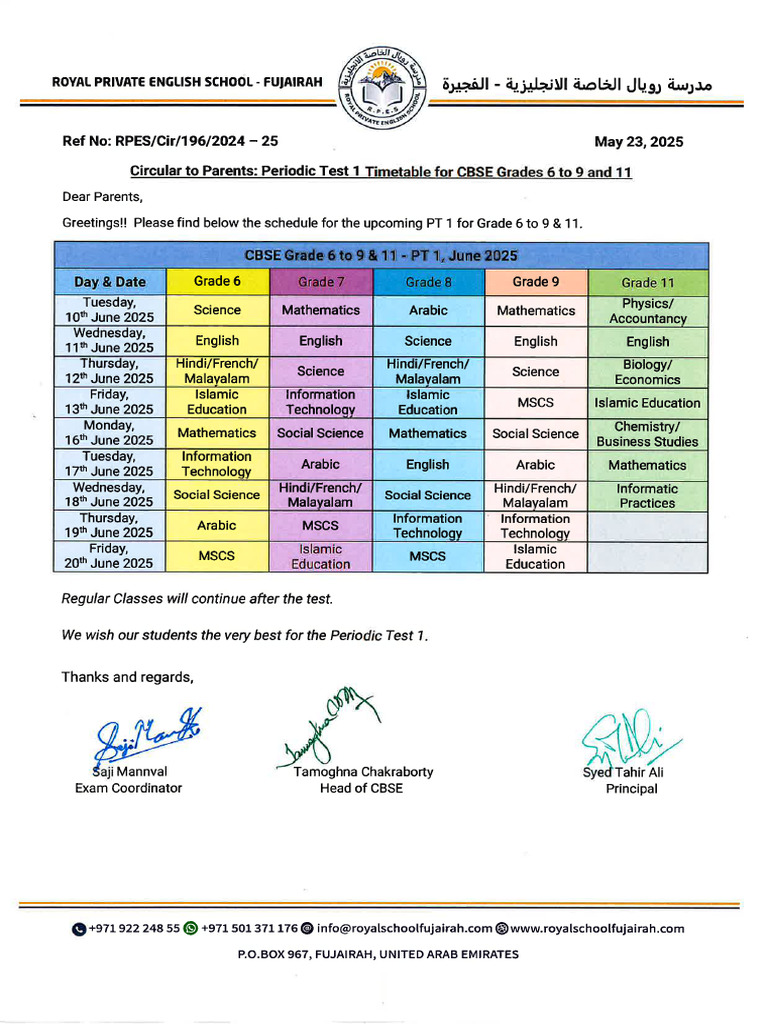 196 - Periodic Test 1 Schedule For CBSE Grades 6 To 9 and 11 | PDF