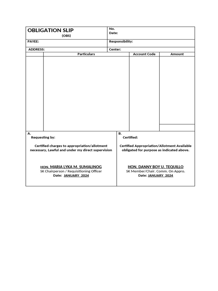 Obligation Slip Obs Form | PDF