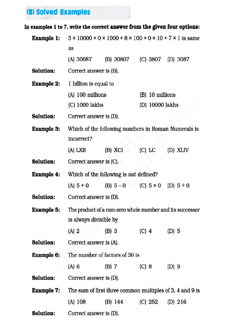Maths NCERT Exampler Class VI | PDF | Natural Number | Numbers
