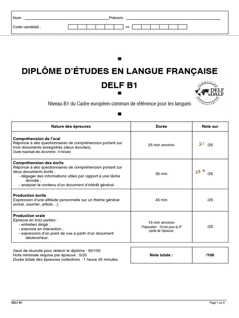 Épreuves et critères du DELF B1 | PDF | Phrase | Lexique