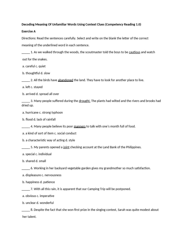 Context Clues for Unknown Words | PDF