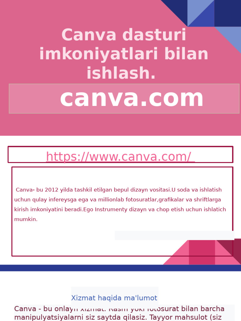 Canvaning Asosiy Xususiyatlari | PDF