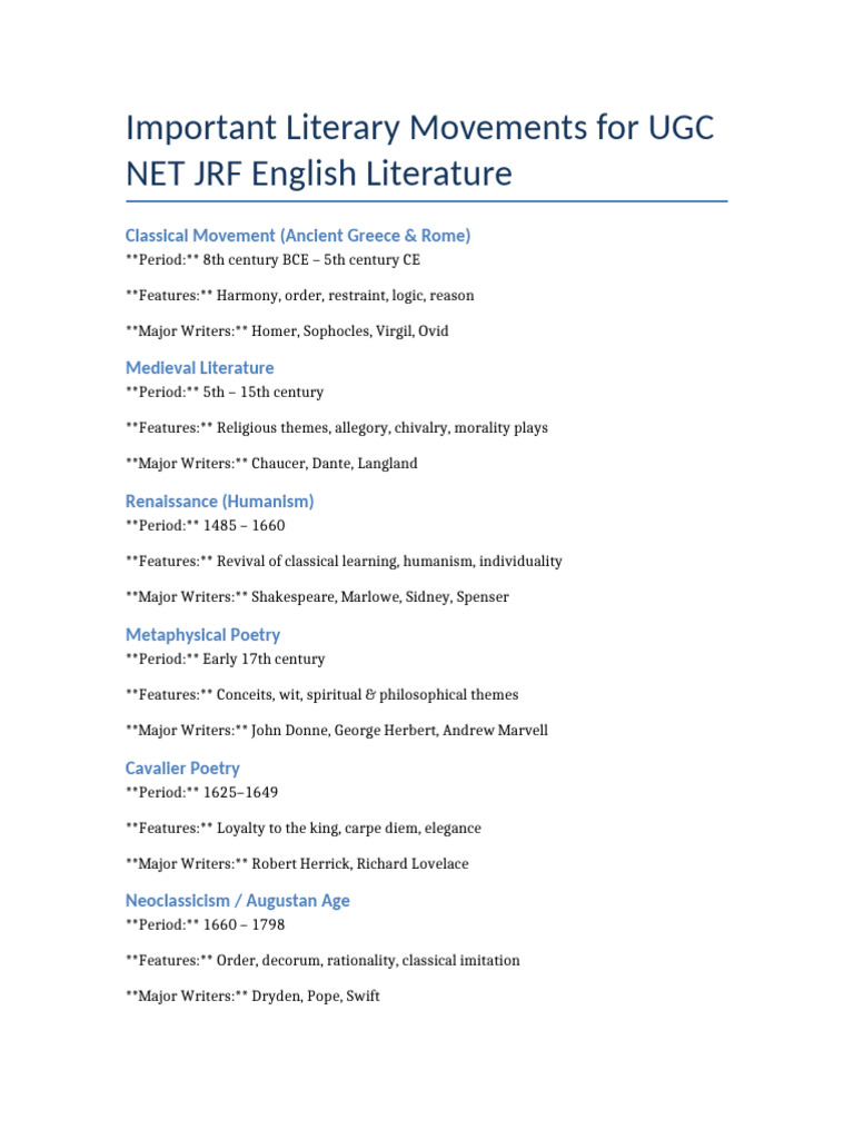 Key Literary Movements Overview | PDF | English Literature