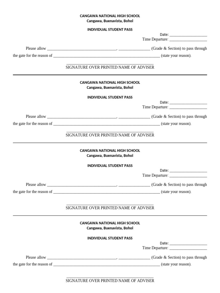Cangawa National High School Pass Form | PDF