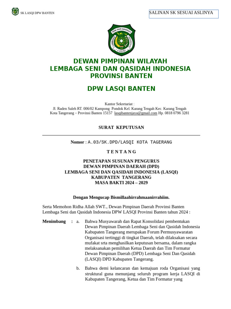 SK Lasqi Kabupaten Tangerang | PDF