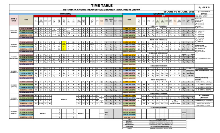 (Ho & Khajanchi) Morning To Evening Time Table | PDF