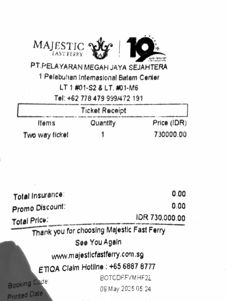 Tiket Ferry 09 May 2025 | PDF