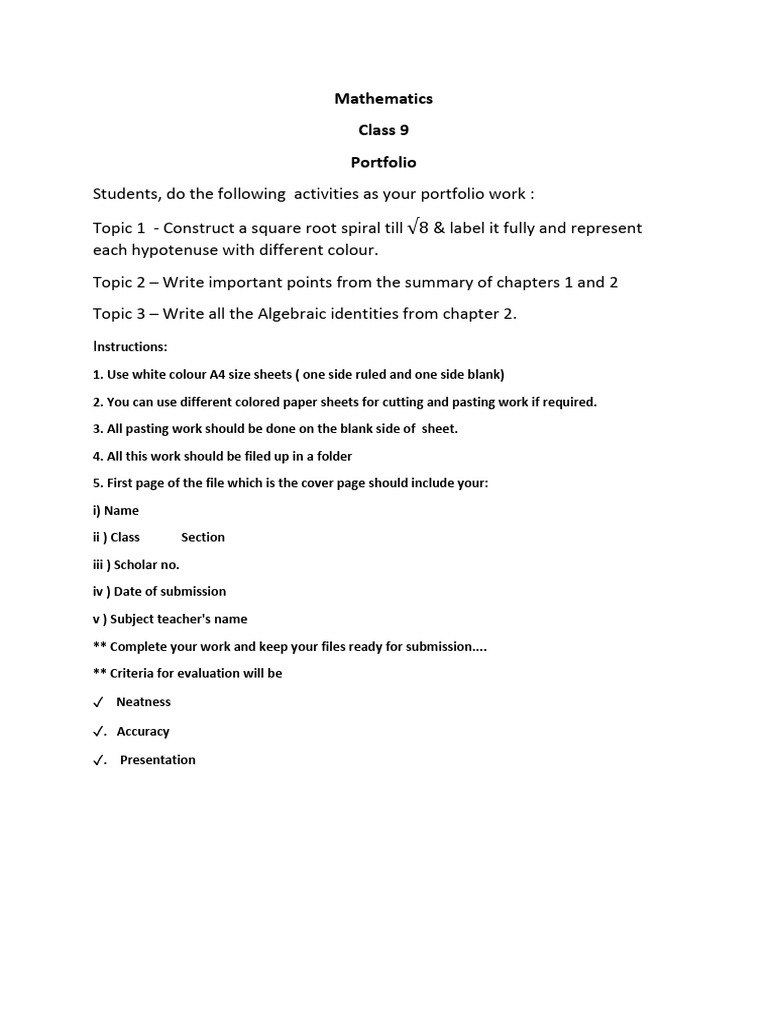 Maths Portfolio Class9 | PDF