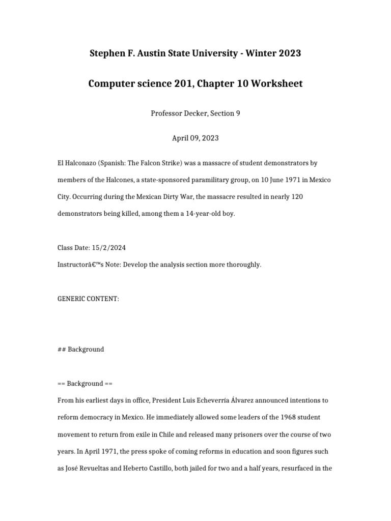Computer Science 201 Chapter 10 Worksheet | PDF | Mexico