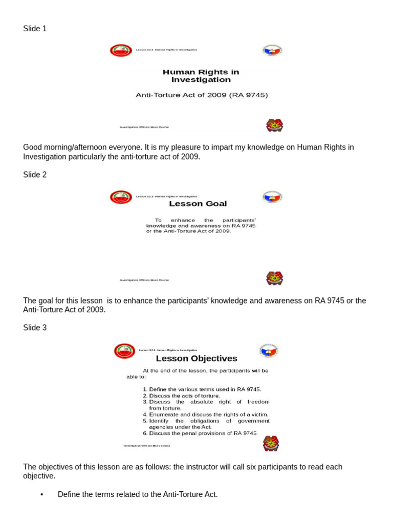 Lesson 3.2.2 Anti-Torture Act (RA 9745) | PDF | Detention (Imprisonment ...