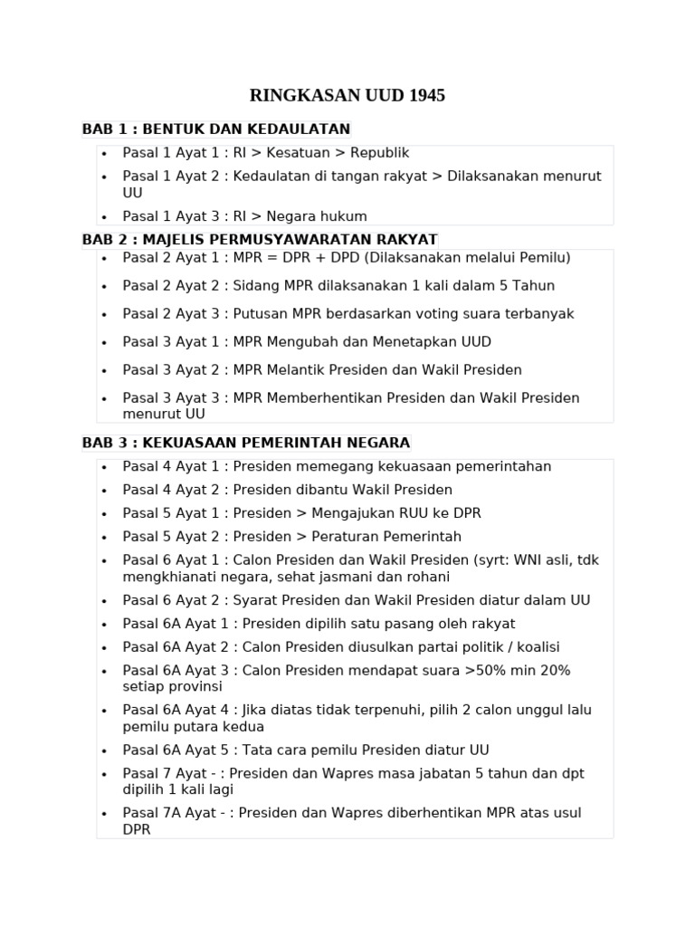Ringkasan Uud 1945 | PDF
