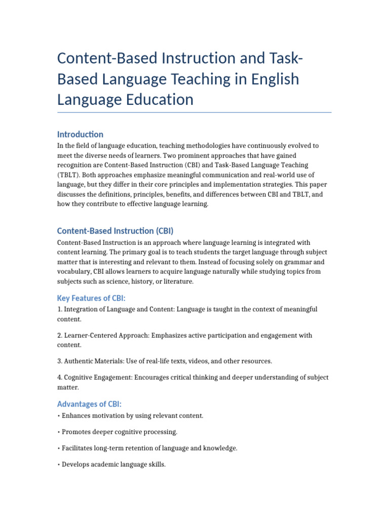 Content-Based Instruction and TBLT | PDF | Intelligence | Applied ...