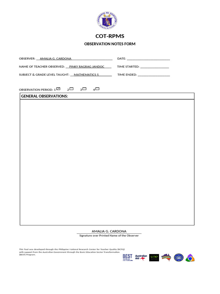COT ObservationNotes | PDF