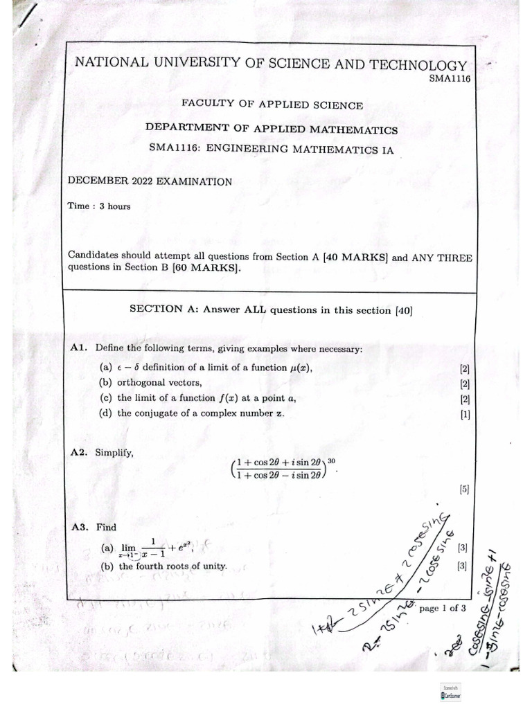 SMA116 Final Exam Papers 2022 and 2024 052557 | PDF