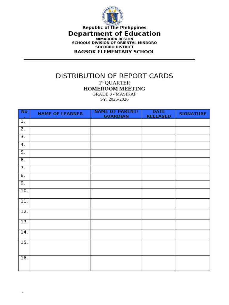Distribution of Report Cards. | PDF