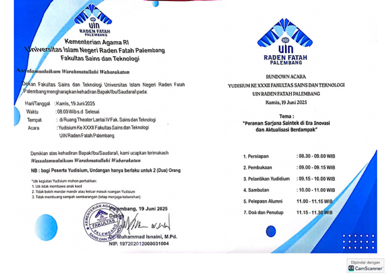 Undangan Yudisium Ke XXXII Fakultas Sain | PDF