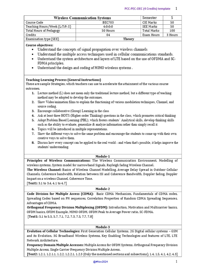 Syllabus Wireless Communication Systems | PDF | Mimo | Orthogonal ...