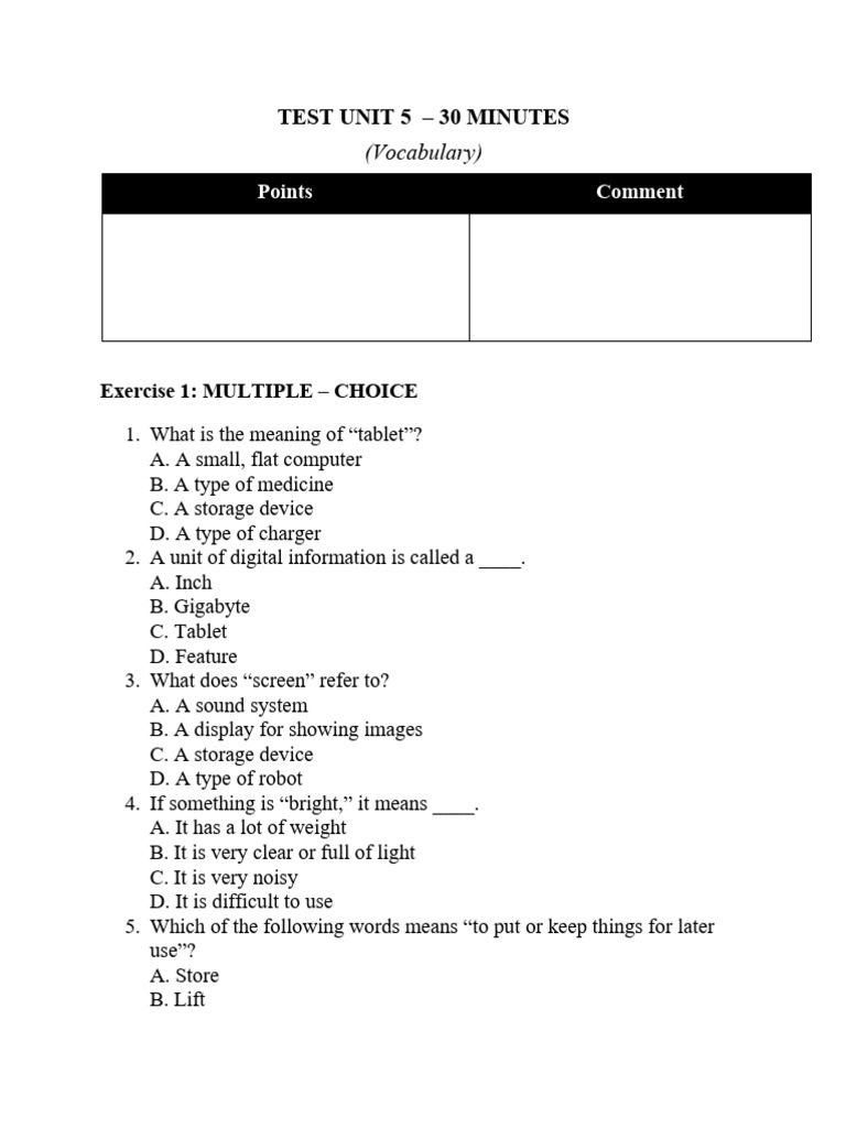 Vocabulary Test Unit 5: Digital Devices | PDF | Tablet Computer | Computing